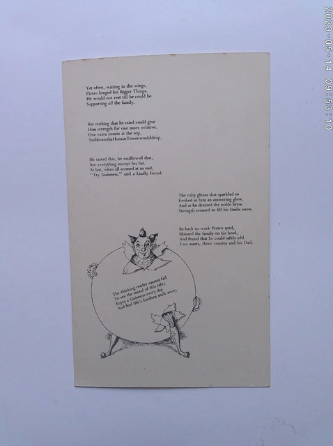 GUINNESS ADVERTISING MENU card Persistent Peter an elevating tale art ...