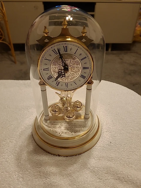 VINTAGE ACCTIM QUARTZ Anniversary Clock Wedding Vows Glass Dome 22cm ...