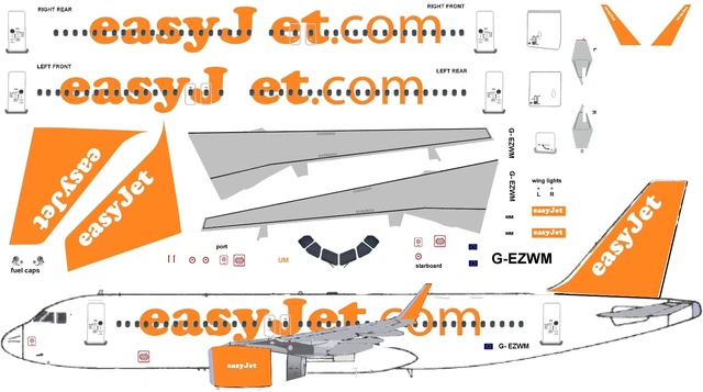 EASYJET AIRBUS A320 model Airliner Decal 1:144 scale for Revell/ Zvezda ...