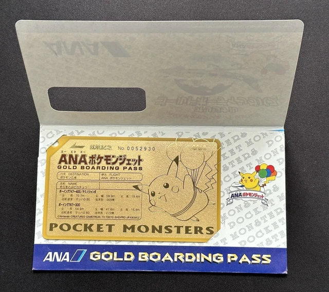 PIKACHU JAPANESE VINTAGE Pokemon ANA Jet Gold Boarding Pass Card With ...