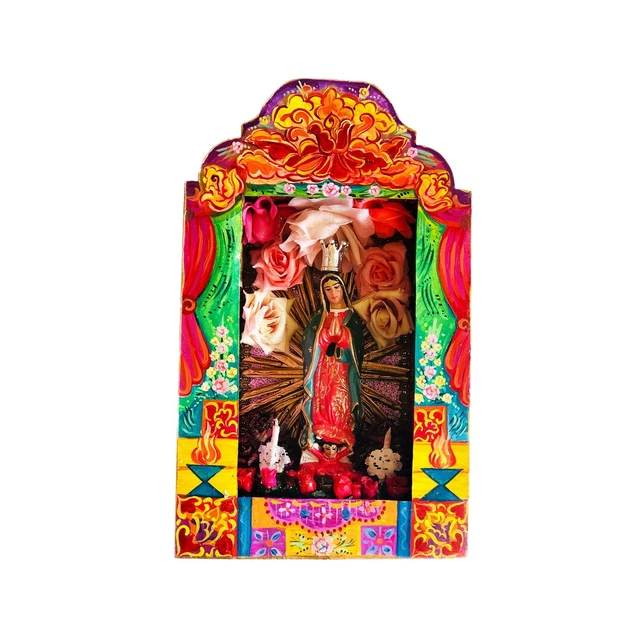 OUR LADY OF Guadalupe Kitsch Altar 38cm - Handcrafted Mexican Folk Art ...