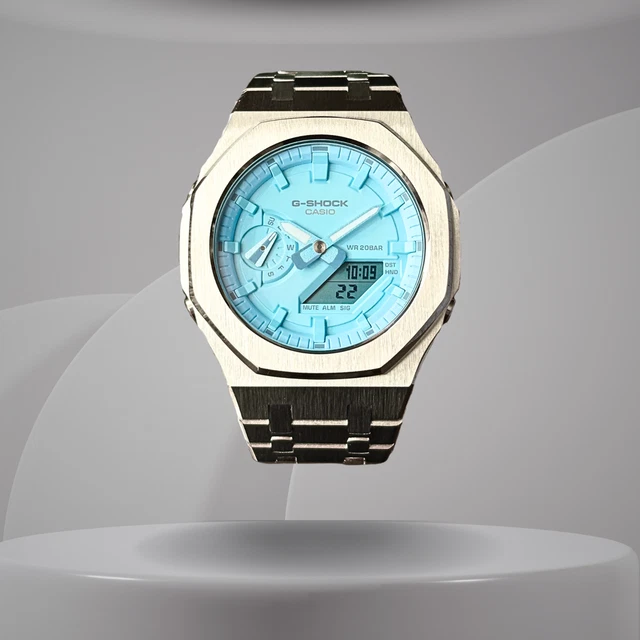CASIO G-SHOCK GA2100 Mod | Silver Sky Blue | Casioak Custom | Men's ...