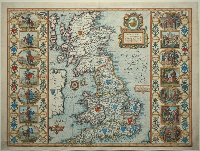 ORIGINAL JOHN SPEED Map of the British Isles - Saxon Heptarchy - 1676 £ ...