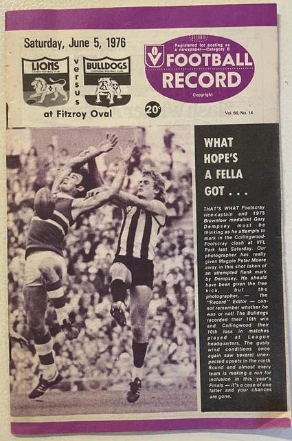 V.F.L FOOTBALL RECORD June 5 1976 Fitzroy Vs Bulldogs $3.99 - PicClick AU