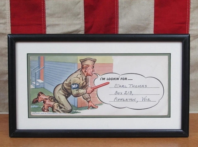 VINTAGE WWII US Army Military Police Cartoon Art Mail Envelope MP 1940s ...