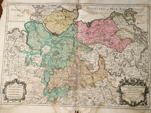 ANCIENNE CARTE GÉOGRAPHIE Gravure Map 18 eme Base Saxe 1708 EUR 63,99 ...