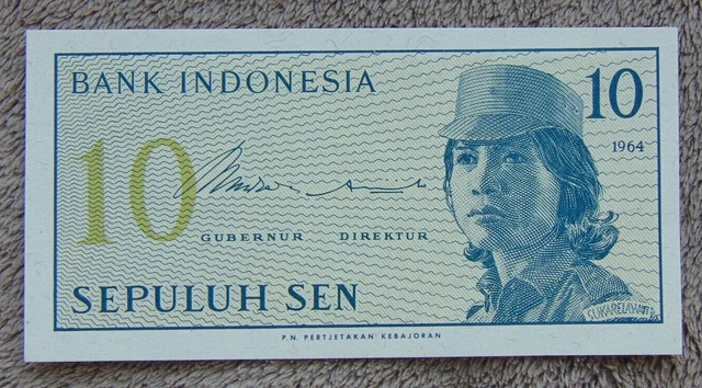 BANKNOTES, BANKNOTES, ONE banknote 10 SEPULUH SEN; INDONESIA!1964 year ...