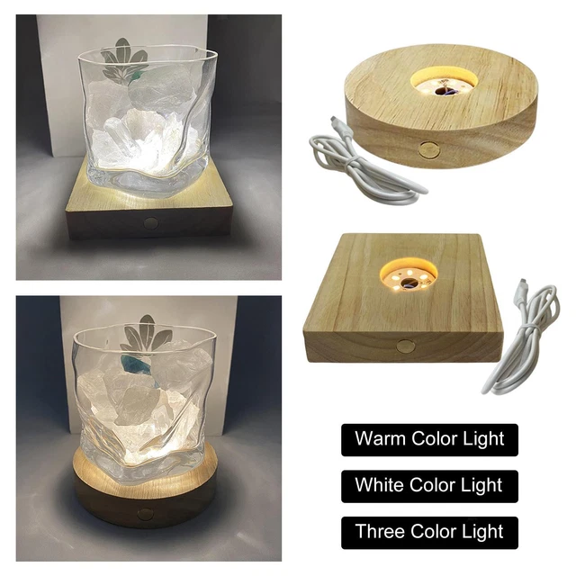 WOODEN DISPLAY LAMP USB Illumination Holder LED Light Stand Base ...