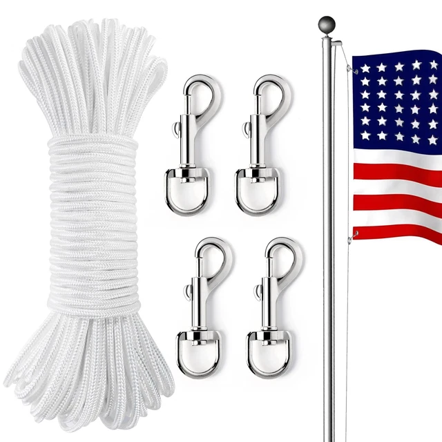 100FT FLAG POLE Rope, Flag Pole Halyard Rope Kit with 4 Pcs Zinc Alloy ...
