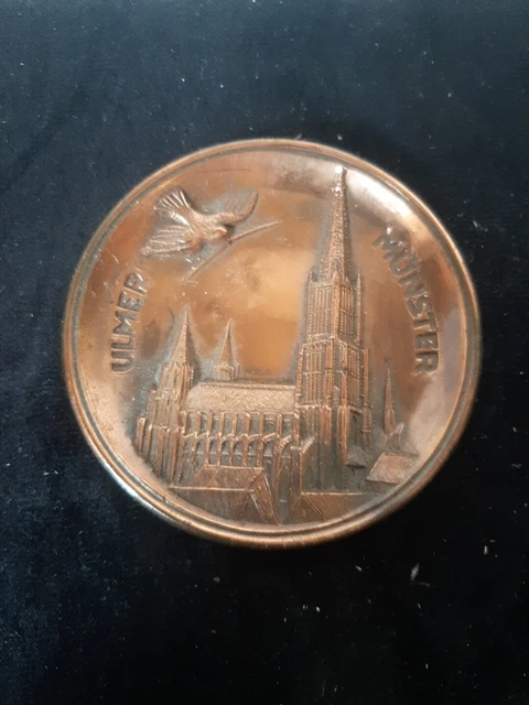 ALT ANDENKEN SOUVENIR Ulmer Münster,- SPATZ Kupfer, D ca. 8,5 cm Nr. 98 ...