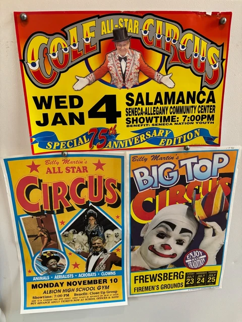 VINTAGE THREE COLE All Star Big Top Circus Posters Billy Martin Sizes ...
