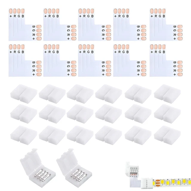 10 PCS RGB LED Strip Connectors L Shape 4 Pin with 20Pcs Connector ...