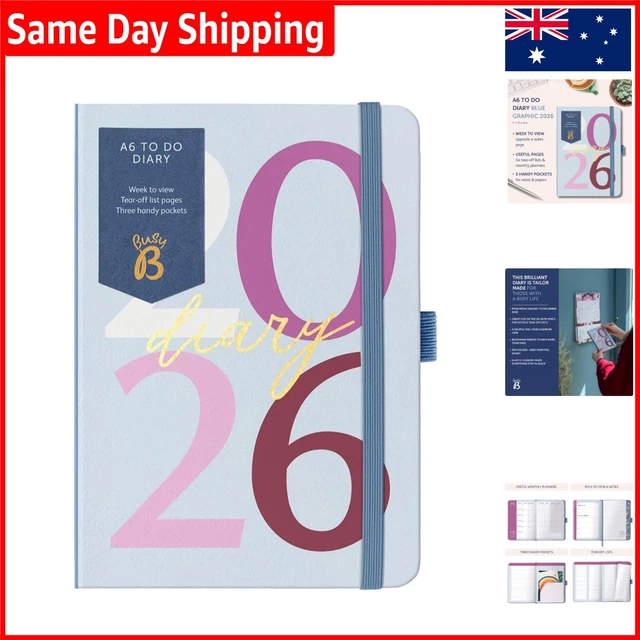 LUXURY A6 DIARY 2026 - Blue Graphic Planner with Gold Foil & Tear-Out ...