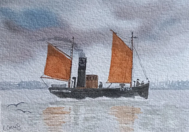 ORIGINAL WATERCOLOUR PAINTING. A6. Lowestoft Steam Drifter, Herring ...