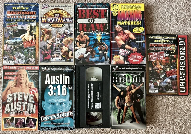 LOT - 8 WWF WWE Wrestling VHS tapes & 1 DVD - Austin, DX, RAW ...