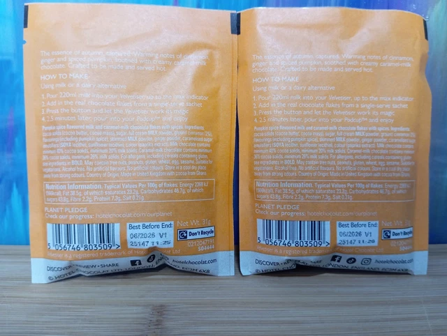 HOTEL CHOCOLAT PUMPKIN Spice Sachets x2 £1.70 - PicClick UK