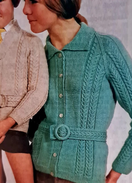 1960S CABLE RIBBED Belted Coat Boy Girl Crepe Knitting Pattern Kaiapoi ...