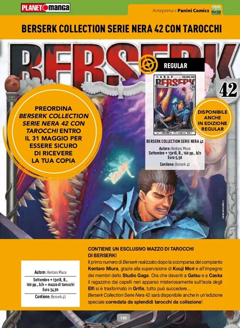 [PREORDINE PANINI COMICS] Berserk Collection Serie Nera vol. 42 con tarocchi EUR 34,90 - PicClick IT