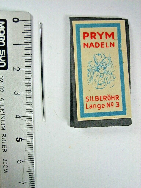 ALTES NADELHEFT PRYM Nadeln mit Silberöhr Lange Nadeln Gr. 3 SELTEN ...