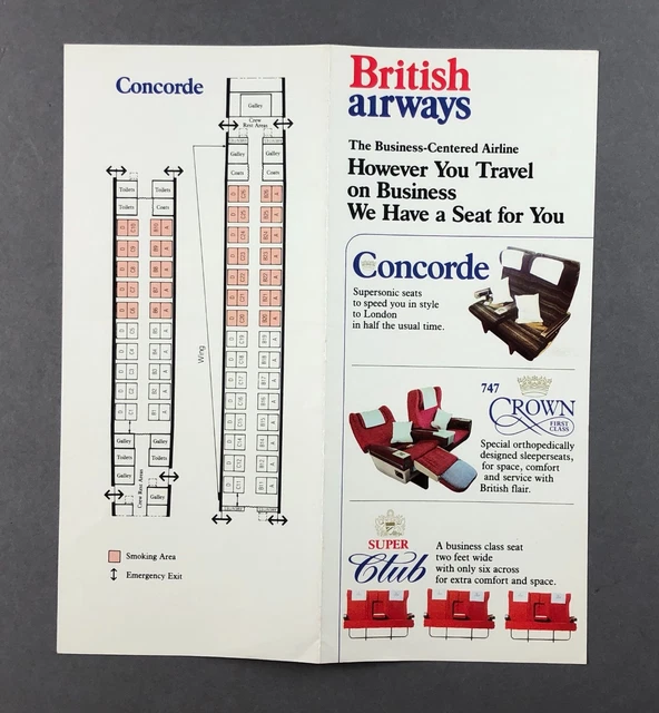 BRITISH AIRWAYS VINTAGE Premium Seat Map Brochure Boeing 747 L-1011 ...
