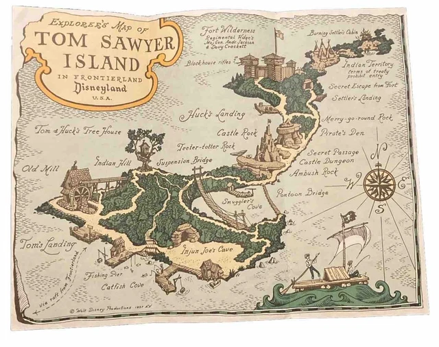EXPLORERS MAP OF Tom Sawyer Island pictorial map Disneyland 1957 ...
