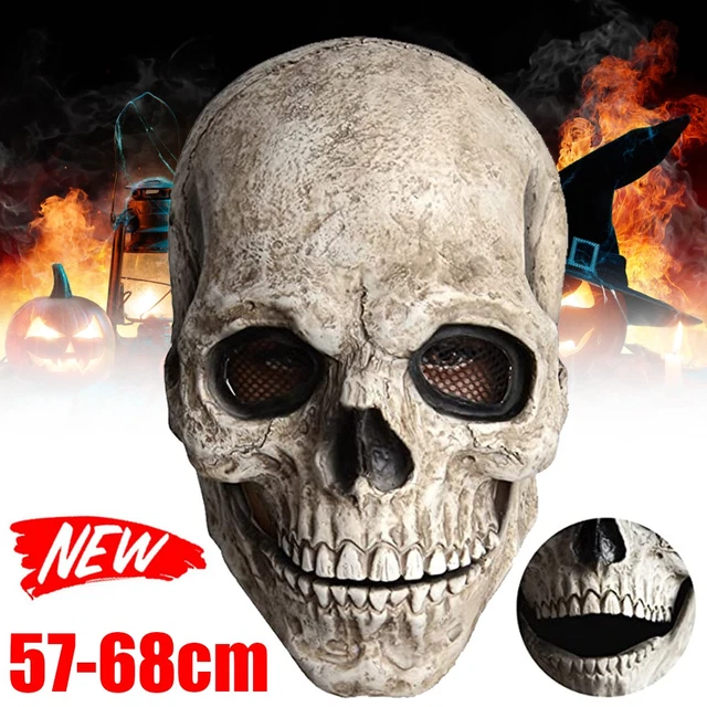 HALLOWEEN MOVABLE FULL Head Skull Mask Helmet With Movable Jaw Horror ...