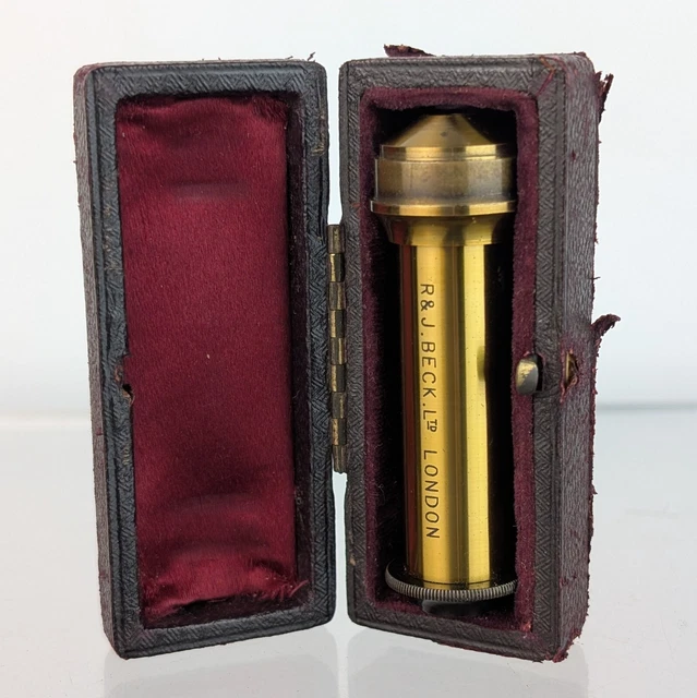 ANTIQUE CASED MINIATURE Pocket Brass Microscope Spectroscope R J Beck ...