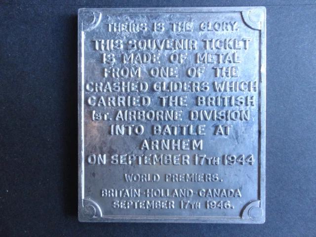 ARNHEM - WW2 - Souvenir Metal Ticket - 'Theirs Is The Glory' 1946 ...