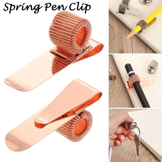 TRIPLE ORIFICE DOUBLE Opening Spring Pen Clip Metal Pencil Holder ...
