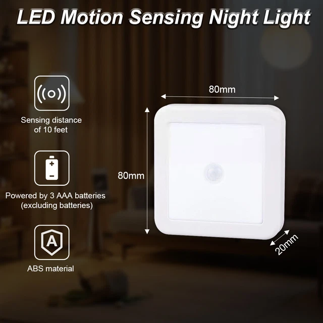 WIRELESS PIR MOTION Sensor Lights 6LED Night Warm Battery Cabinet Stair ...