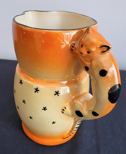 VINTAGE CZECHOSLOVAKIA ORANGE LUSTRE WARE CAT HANDLE PITCHER JUG 17cms ...