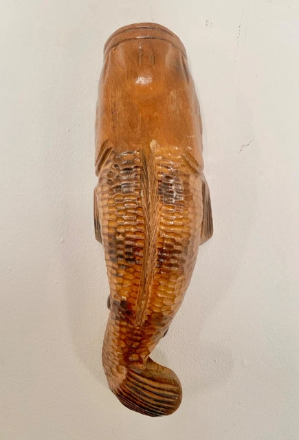 VINTAGE JAPANESE CARP Koi Fish Vase Showa Retro Wood Flower Ikebana ...