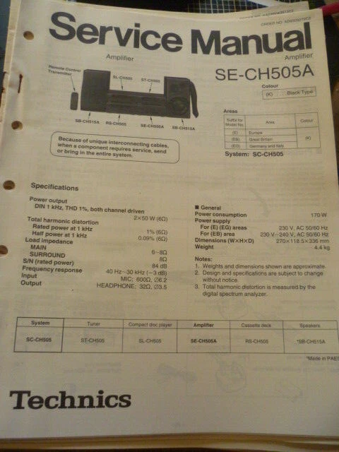 TECHNICS SE-CH505A MANUALE di servizio amplificatore EUR 8,75 - PicClick IT TECHNICS SE-CH505A MANUALE di servizio amplificatore EUR 8,75 - PicClick IT