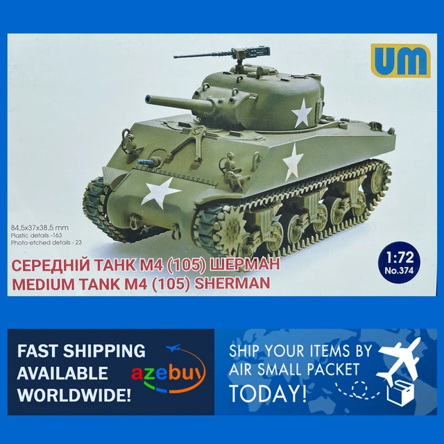 MEDIUM TANK M4 Sherman (105) WWII 1/72 Scale Plastic Model Kit UniModel ...