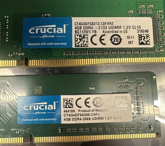 LOT OF 7 Crucial 4GB RAM Sticks Six DDR4 2133v CL15 Plus one 2666V CL19 ...