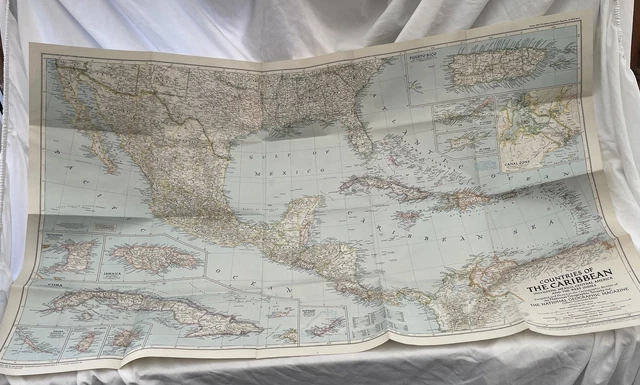 VINTAGE NATIONAL GEOGRAPHIC Map Countries Of The Caribbean October 1947 ...