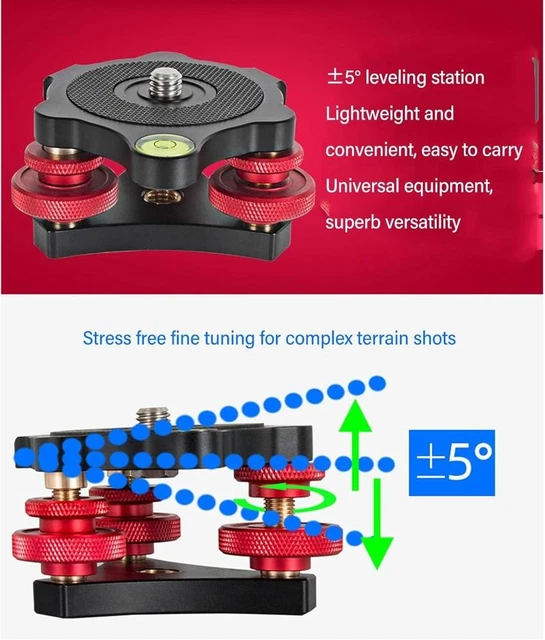 TRIPOD HEAD LEVELING Base Camera Leveler, 3/8”Thread,+ / -5° Angle ...