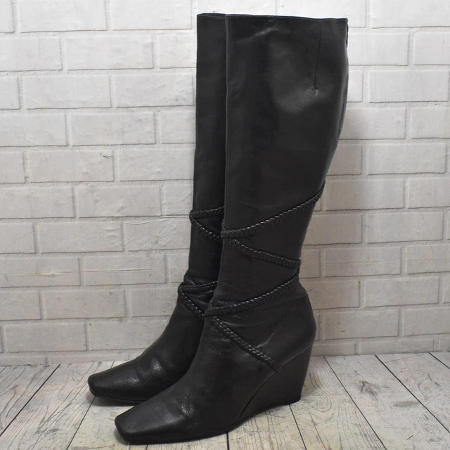 WOMENS LACEY'S LONDON Black Leather Zip Up High Heel Knee High Boots UK ...