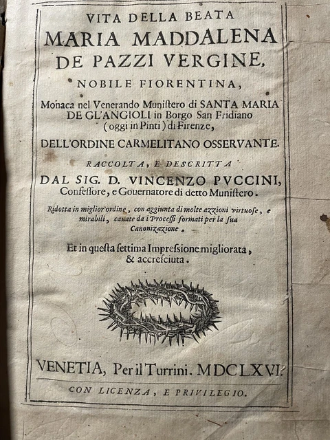 VITA DELLA BEATA Maria Maddalena De Pazzi Vergine 1666 EUR 120,00 ...