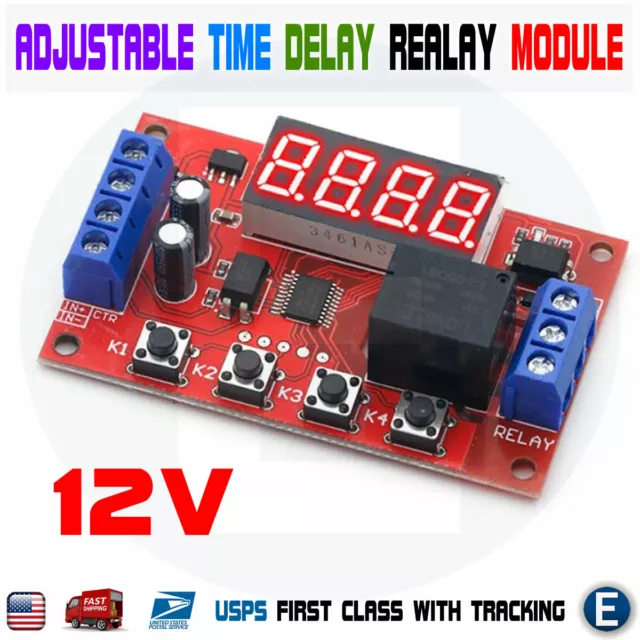 DC 12V 10A Adjustable Time Delay Relay Module LED Digital Timer Control ...