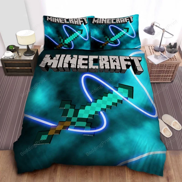 MINECRAFT THE DIAMOND Sword Quilt Duvet Cover Set King Single Comforter ...