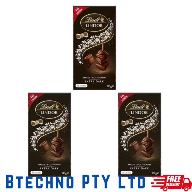 LINDT LINDOR SINGLES 60% Cocoa Dark Chocolate Block 100g (Pack of 3 ...