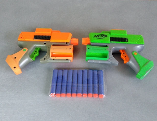 2 PISTOLETS NERF STRIKEFIRE DART TAG ORANGE et VERT avec 10 Fléchettes ...
