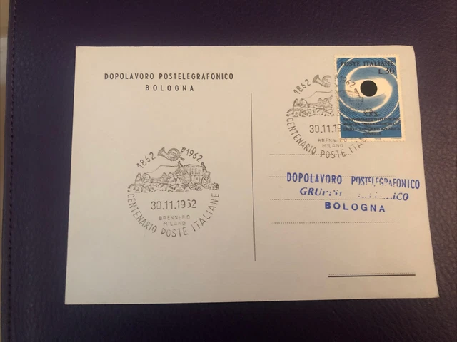 CARTOLINA CENTENARIO POSTE italiane 1862-1962 con timbro 1 giorno EUR 3 ...