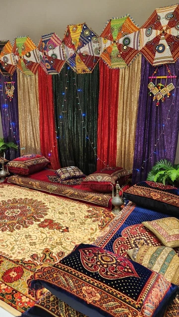 MEHNDI STAGE WEDDING Backdrop Hire Indian Henna Party Mendhi jaggo ...