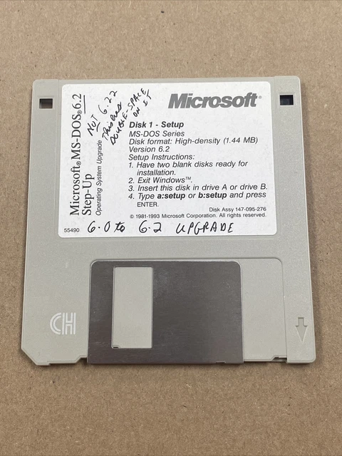 MICROSOFT MS-DOS 6.2 Step-Up Operating System Upgrade Disk 1 £11.02 ...