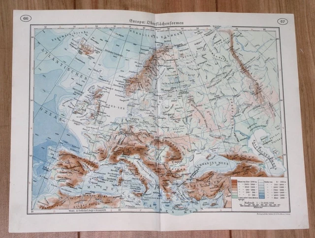 1937 VINTAGE PHYSICAL Map Of Europe Germany Poland France Italy Great ...