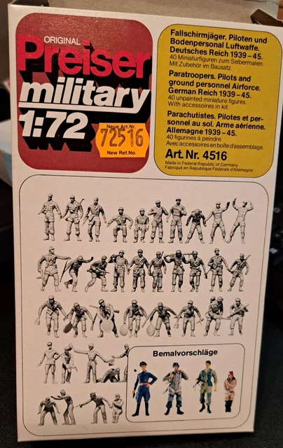 PREISER MILITARY 1:72 Fallschirmjäger Luftwaffe 1939-45 Art.Nr. 72516 ...
