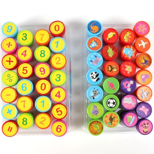 26 KIDS FUN STAMPS Animal Shape/Numbers Children Toy SELF INK Learning ...