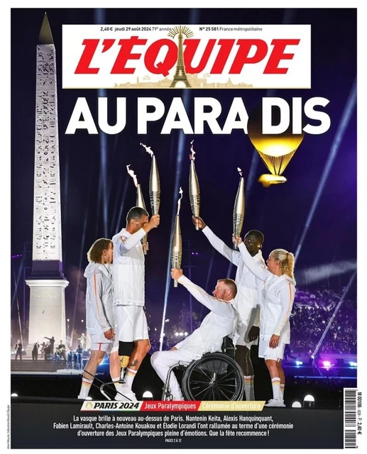 JOURNAL L'EQUIPE 29/08/2024 Jeux Paralympiques Paris 2024 Ceremonie D ...